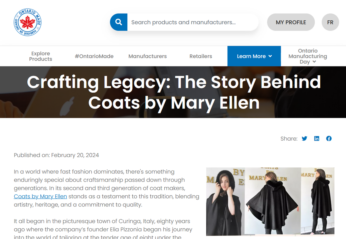 Featured On "Spotlight" Ontario Made – CoatsByMaryEllen