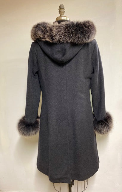 Elena Classic Coat - 50% Cashmere & Wool Blend - Fur Hood and Cuffs ...